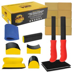 dura-gold 20-piece contoured profile 5" hand sanding block set with 40 sheet hook & loop sandpaper kit - interchangeable assorted convex & concave shapes - sand wood woodworking furniture, auto paint