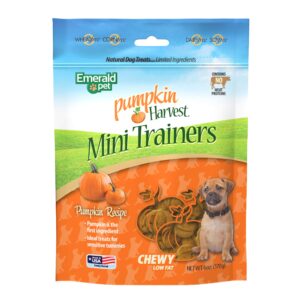 emerald pet pumpkin mini trainers dog treats, 6 oz - support healthy digestion, allergen-friendly, vegetarian, low-fat, grain free, made in usa