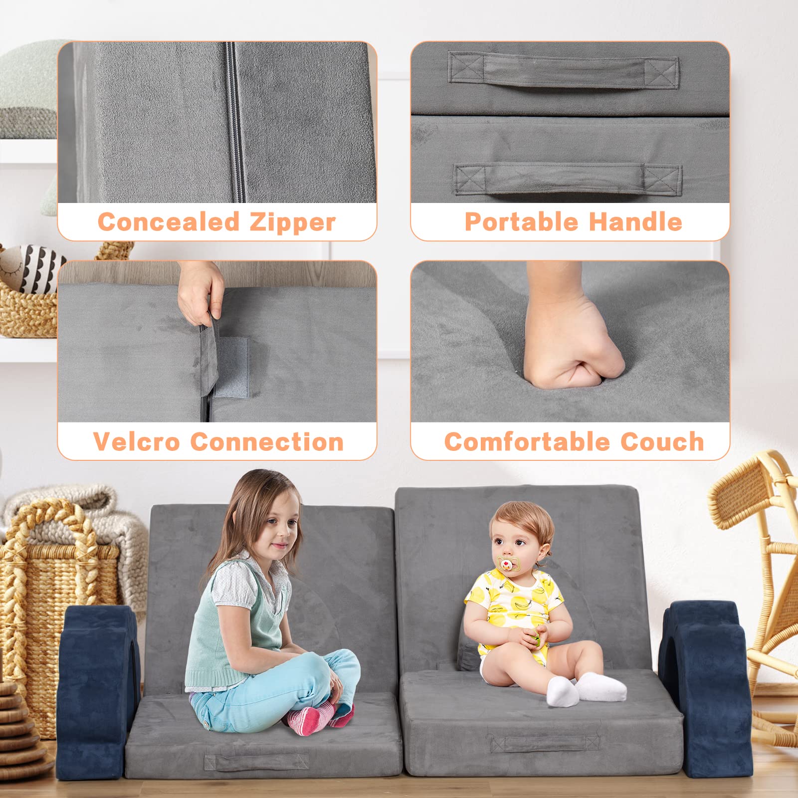 WEEKAN Kids Play Couch Set of 10 Modular toddler couch, Multifunctional Play Kids Sofa Great for Bedrooms and living room, Imaginative Kids Couch for Girls and Boys.