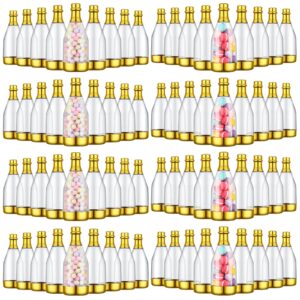 gejoy 150 pcs metallic mini champagne bottles container bulk small candy bottles diy favor plastic candy containers for wedding bridal baby shower birthday party favors, clear and gold