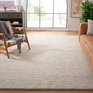 safavieh natura collection x-large area rug - 11' x 15', ivory & light grey, handmade farmhouse boho wool, ideal for high traffic areas in living room, bedroom (nat220g)