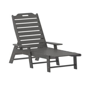 flash furniture monterey adjustable adirondack lounger with cup holder- all-weather indoor/outdoor hdpe lounge chair, gray