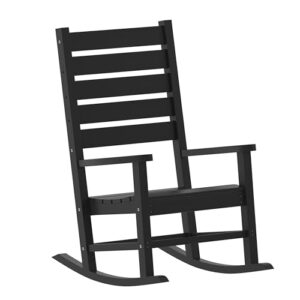 flash furniture manchester commercial grade outdoor rocking chair, all-weather hdpe indoor/outdoor rocker, black