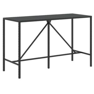 vidaxl modern bar table with black glass top, pe (poly rattan) material, weather-resistant, outdoor garden patio furniture with sturdy steel frame, dimensions: 70.9"x27.6"x43.3"