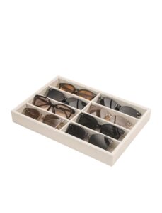 coward sunglass organizer tray, beige velvet glasses organizer trays, eyeglasses watches jewelry display organizer tray box for men women (8 grids)