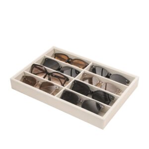 Coward Sunglass Organizer Tray, Beige Velvet Glasses Organizer Trays, Eyeglasses Watches Jewelry Display Organizer Tray Box for Men Women (8 Grids)