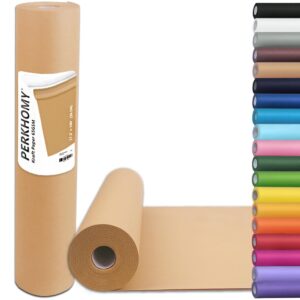 perkhomy brown kraft paper roll 17.5" x 1,200" (100') for gift wrapping bulletin board kids craft art bouquet flower packing moving shipping floor covering table 70gsm 50lb (brown, 17.5" x 100')