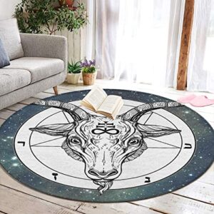 galaxy baphomet satanic goat head art round area rug for bedroom, living room, home, kitchen, memory foam ultra soft spa floor mats entrance rug, fast dry shaggy carpet (60" diameter)