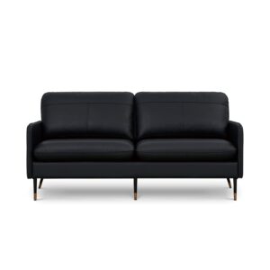 z-hom 67" top-grain leather sofa, 2 seater loveseat couch, mid-century modern leather couch for living room bedroom apartment office, black