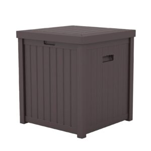 patiowell 51 gallon resin medium deck box, outdoor lightweight storage container for patio furniture, pool accessories, toys, garden tools and sports equipment, brown