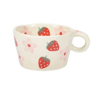 koythin ceramic coffee mug, cute creative hand printed mug design for office and home, 6.5 oz/200 ml for latte tea milk (strawberries and flowers)