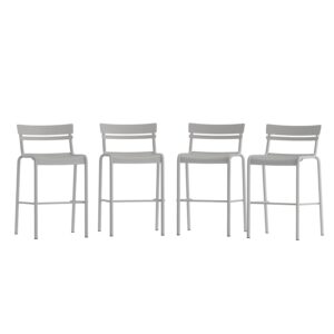 flash furniture nash commercial grade steel stack stool, indoor-outdoor bar stool with 2 slat back, set of 4, silver