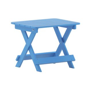 flash furniture halifax outdoor folding side table, portable all-weather hdpe adirondack side table, blue