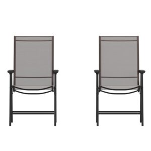 flash furniture paladin brown outdoor folding patio sling chair with black frame (2 pack)