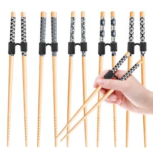 5 pairs reusable training chopsticks helpers for beginner trainer learner, japanese bamboo chopsticks pack and holder set, dishwasher safe, l8.86inch (1.chopsticks helpers-glaze print 5pcs)