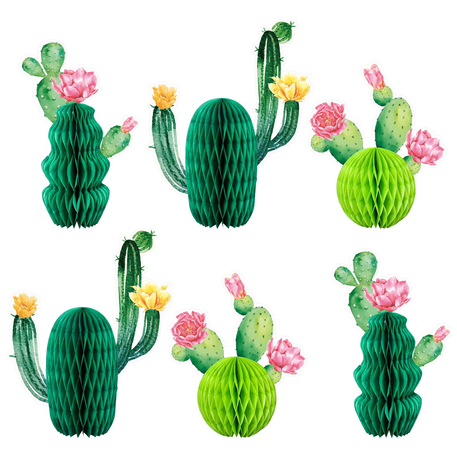 Whaline 6Pcs Cactus Honeycomb Centerpieces Succulent Plants Paper Table Topper Greenery Bloom Theme Summer Party Table Decoration for Birthday Hawaiian Luau Baby Shower Photography, 3 Design