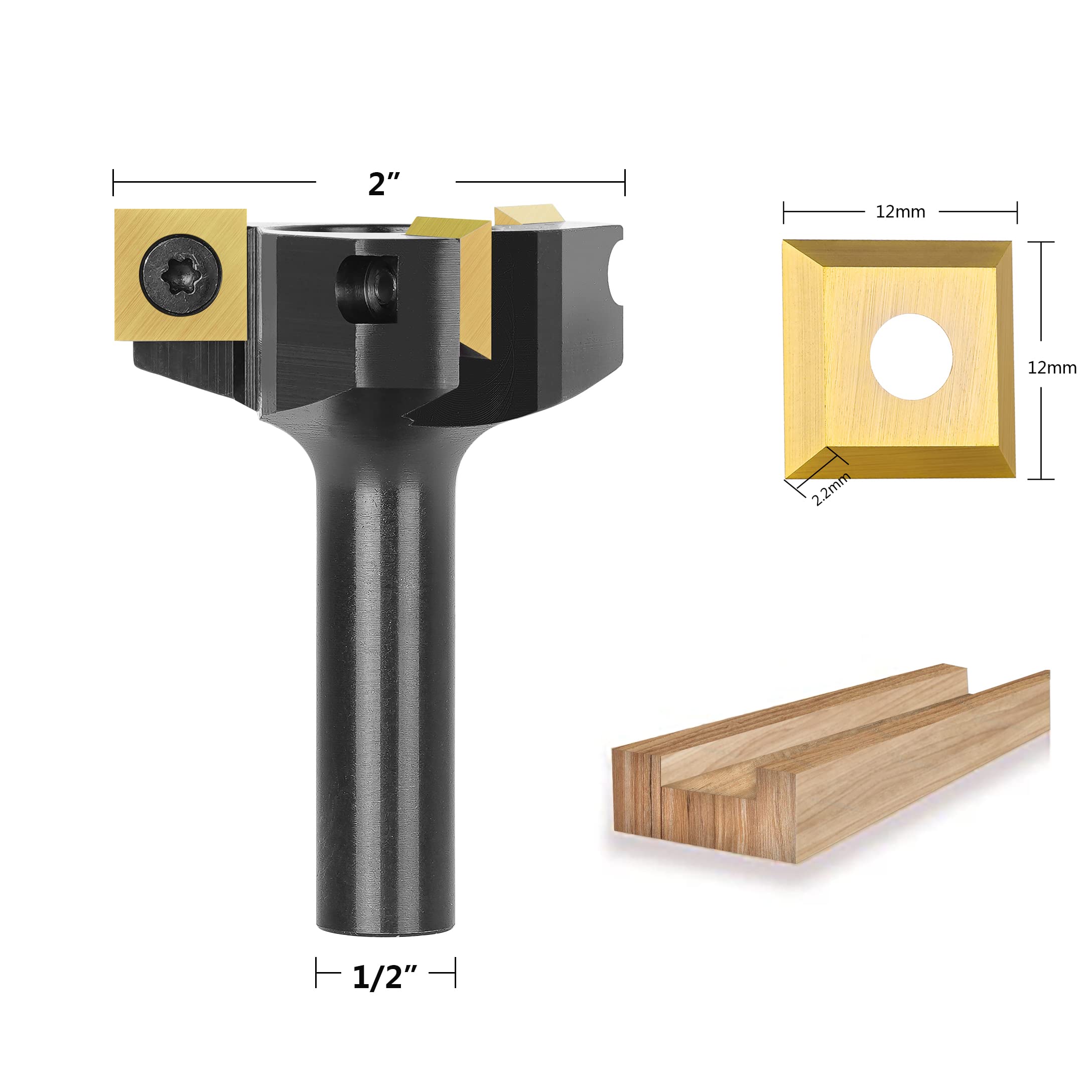 SpeTool CNC Spoilboard Surfacing Router Bit 1/2 Shank 2 Inch Cutting Diameter, Slab Flatting Router Bit Carbide Insert Planing Bit Wood Bottom Cleaning