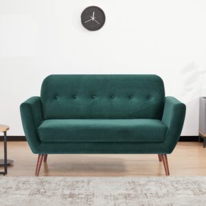 artdeco home oakland loveseat sofa – mid-century modern style, soft fabric upholstery, design for small spaces, living room and apartment, easy assembly (velvet, green)