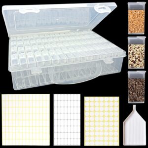 64pcs grids bead organizer and storage diamond painting containers portable plastic case box arts crafts storage for seeds beads sewing cosmetic nail glitter powder small parts rhinestones (square)