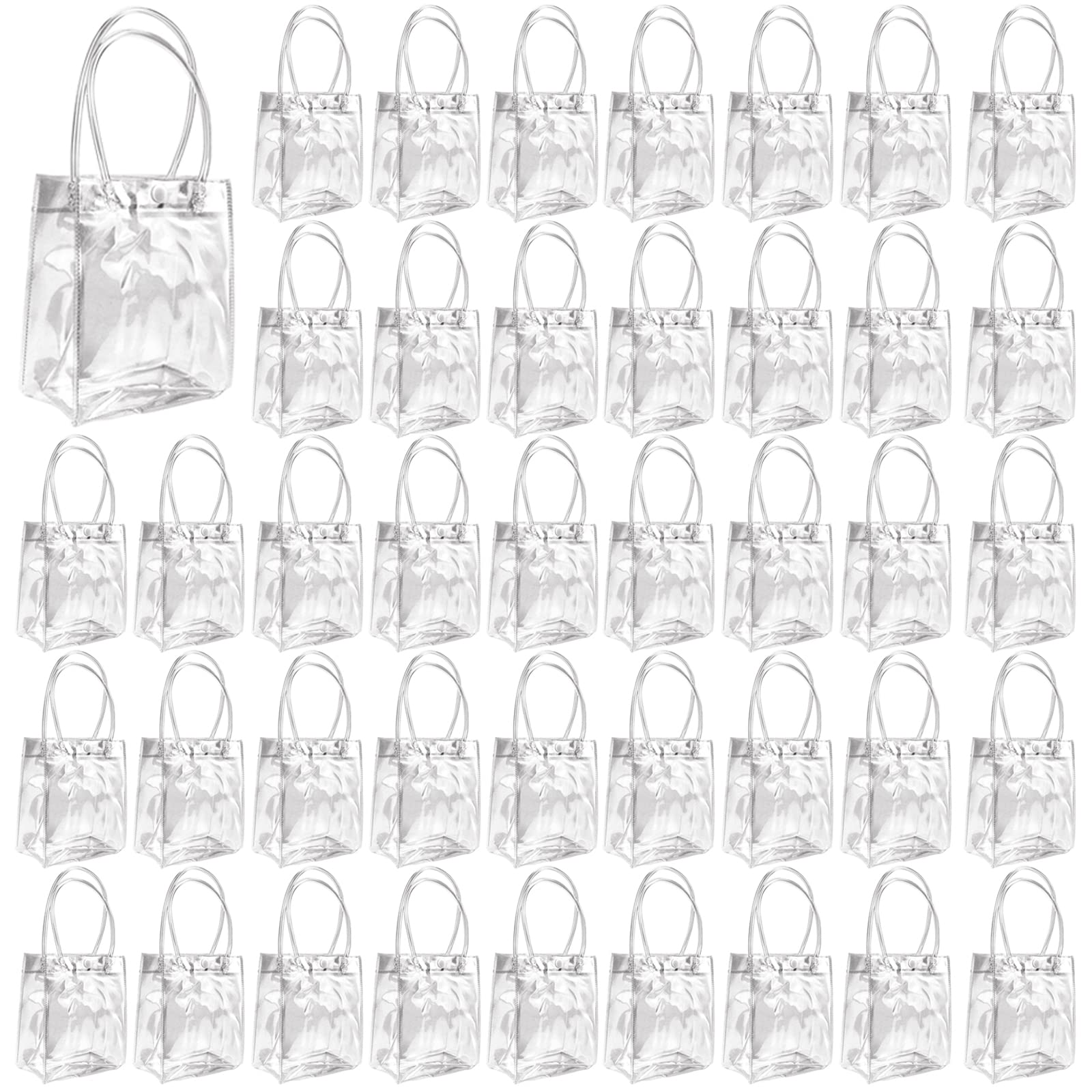 50 Pcs Plastic Gift Bags with Handle Reusable PVC Gift Wrap Tote Bags for Bachelorette Bridesmaid Wedding Birthday Baby Shower Party Favor(5.9X4.9X2.5inches)