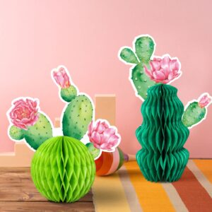 Whaline 6Pcs Cactus Honeycomb Centerpieces Succulent Plants Paper Table Topper Greenery Bloom Theme Summer Party Table Decoration for Birthday Hawaiian Luau Baby Shower Photography, 3 Design