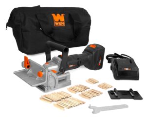 wen cordless plate and biscuit joiner kit with 20v max 4.0ah battery and charger (20648)