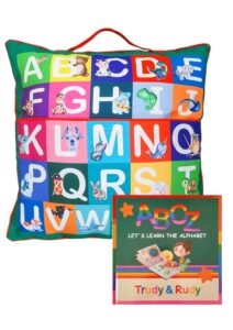 abc alphabet learning pillow case and book with letter tracing, early childhood education materials and activities for preschooler and toddler, learning toys gift for 3+ year old, green no filling