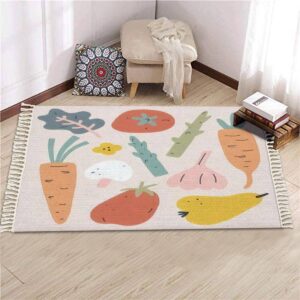 boho area rug vegetables collection set illustrations veggies fruit trendy earthy play mat runner carpet minimalist room decor indoor outdoor woven rug entryway laundry room bedroom rug 3x5'