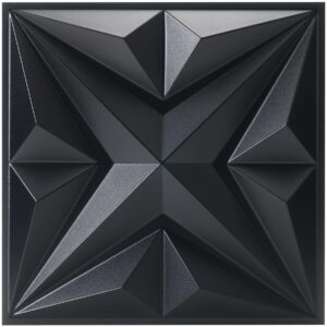 mix3d decorative 3d wall panels star textured pvc wall panels for interior wall decor, 12''x12'' black pack of 33 tiles cover 32 sq ft