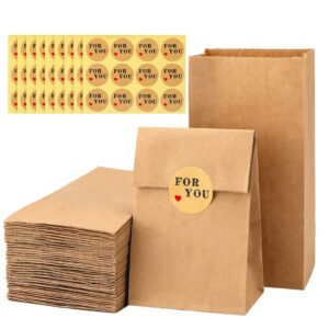 joycraft 100 count brown paper bags, 1lb mini kraft paper bags, square bottom stand up bags bulk with 108pcs stickers, grocery bags for party favor, snacks, crafts, small business 3.5"x2.3"x7"