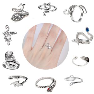 depaader 10 pcs crochet ring - adjustable crochet ring finger yarn guide knitting tension rings for crocheting cat snake yarn ring for women