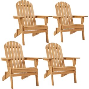 topeakmart set of 4 folding adirondack chair outdoor weather resistant chairs for patio deck garden, backyard deck, fire pit, honey brown