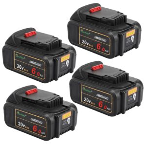 waitley 4 pack 20v 6a replacement battery compatible with dewalt dcb200 dcb206 dcd dcf dcg series cordless tools