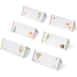 cheerland 36pcs woodland fairy themed place cards, 6 floral designs thick table seting name cards seating blank printed for kids birthday tea baby shower mushroom dinner party favors and supplies