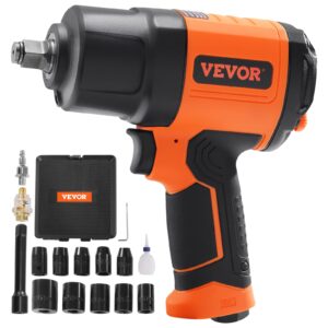 vevor 1/2-inch air impact wrench - high torque 1400 ft-lbs - lightweight 4.6 lb - includes 11-piece cr-v steel impact socket set & carrying case