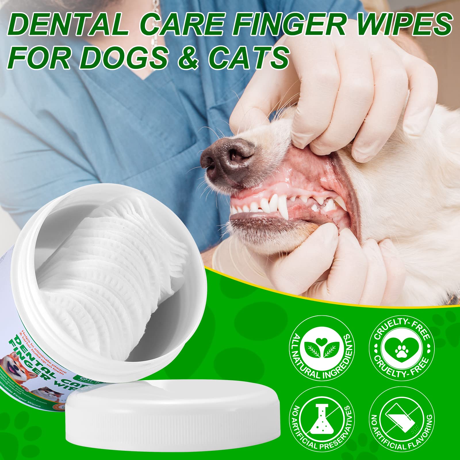 ALIVO Dental Teeth Cleaning Wipes for Dogs & Cats, Remove Bad Breath by Removing No-Rinse Dog Finger Toothbrush, Disposable Gentle Cleaning Pet Dental Care Wipes, 50pc