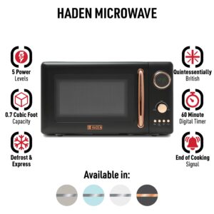 Haden Dorchester 0.7 Cubic Foot Compact Countertop Microwave Oven, 700 Watt Small Microwave with 5 Power Levels & Express Functions, Stone Blue