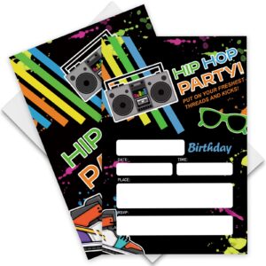 haizct put on your freshest threads and kicks hip hop party invitations cards with envelopes (15 count) for adult teens, funny retro birthday party music dancing party invites