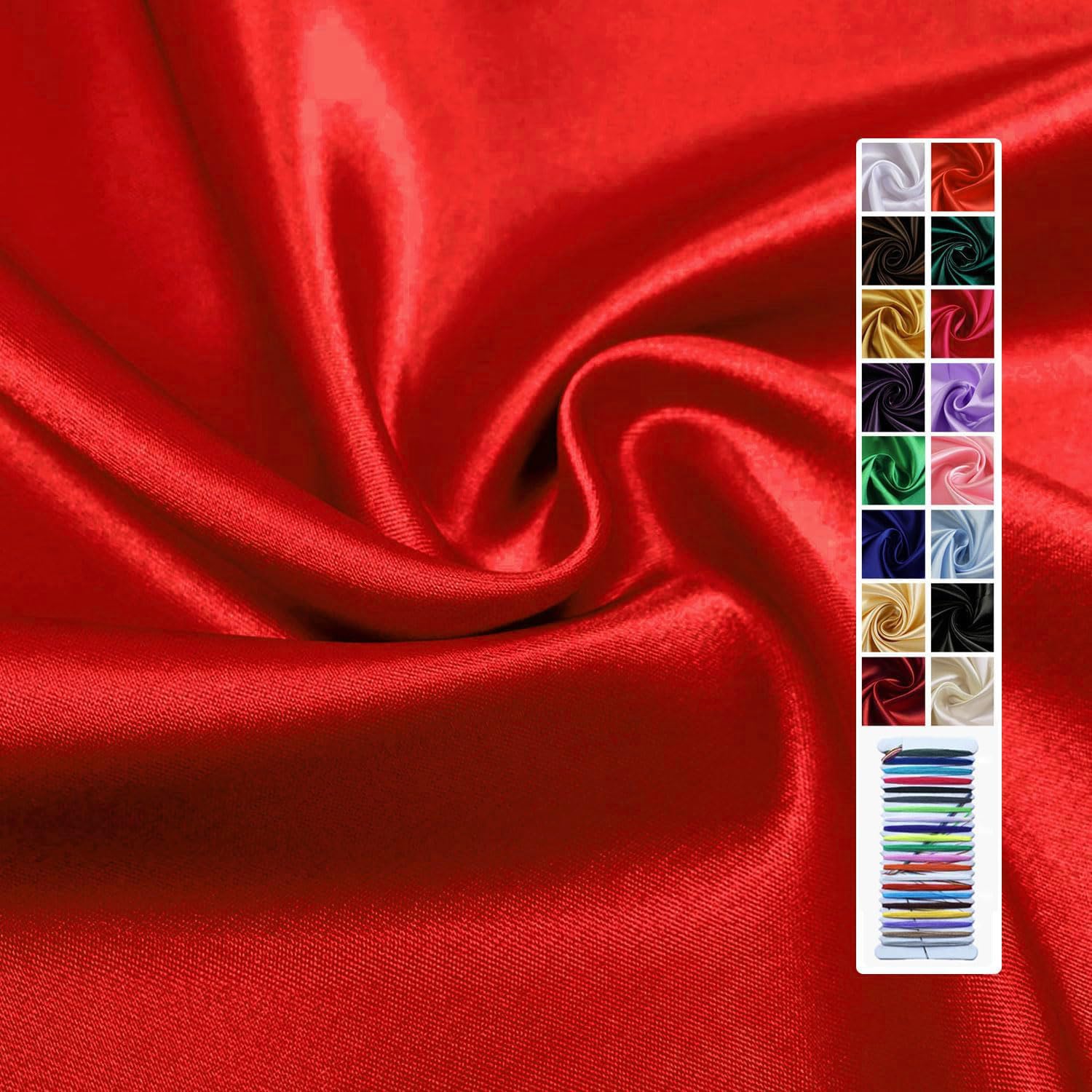 Red Satin Fabric 60 Inch by 1 Yards Solid Silky Charmeuse Fabrics for Wedding Decoration Table Cover DIY Dress Fashion Backdrop Crafts Support