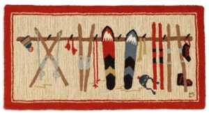 chandler 4 corners artist-designed ski rack hand-hooked wool accent rug (24 in x 36 in) winter rug for entryways, hallways, living rooms - easy care & low maintenance - frosty, winter & ski rug