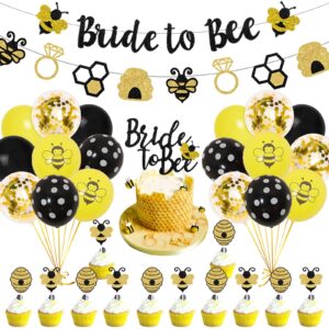 bride to bee bridal shower decorations - bride to bee banner cake & cupcake topper, black and yellow confetti balloons, garland for bee themed bachelorette, engagement, wedding party supplies