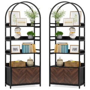 tribesigns 2pc bookshelf with door, 75.9 inch tall etagere bookcase with storage cabinet shelf, 4-tier display shelf for bedroom living room (black, 2pc)