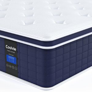 coolvie 14 inch california king mattress, hybrid cal king mattress in a box, medium firm feel, 4 layer premium foam with pocket springs for motion isolation, pressure relieving, 100-night trial