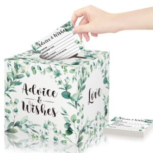 advice and wishes cards for newlyweds, bridal shower game, 50 pieces green themed advice cards with holder box for bridal shower, meaningful wedding party activity-13