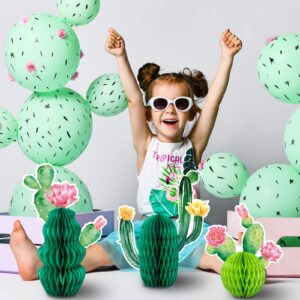 Whaline 6Pcs Cactus Honeycomb Centerpieces Succulent Plants Paper Table Topper Greenery Bloom Theme Summer Party Table Decoration for Birthday Hawaiian Luau Baby Shower Photography, 3 Design