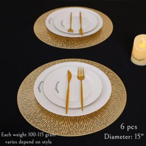 Round Placemats Gold Metallic Set of 6 Vinyl Hollow Placemats 15'', Washable Easy Clean Wipeable Non Slip Stain Heat Resistant Dinning Table Place Mats for Wedding Party Decoration by Snowkingdom