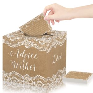 advice and wishes box for bridal shower, newlyweds advice box with cards, 50 pieces advice cards with holder box for bridal shower, meaningful wedding party activit- lace-23