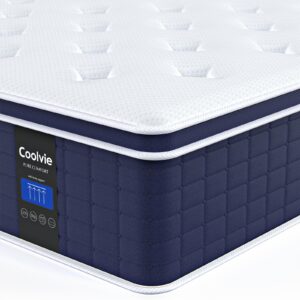 coolvie 14 inch king size mattress, hybrid king mattress in a box, medium feel, 4 layer premium foam with pocket springs for motion isolation & pressure relieving, 100-night trial