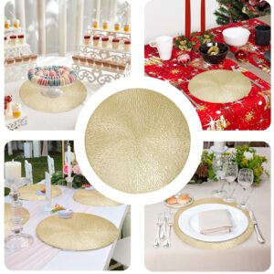 Round Placemats Gold Metallic Set of 6 Vinyl Hollow Placemats 15'', Washable Easy Clean Wipeable Non Slip Stain Heat Resistant Dinning Table Place Mats for Wedding Party Decoration by Snowkingdom