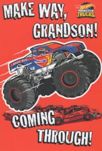 hot wheels monster trucks happy birthday card for grandson - make way, grandson! coming through! big birthday fun is headed straight for you!